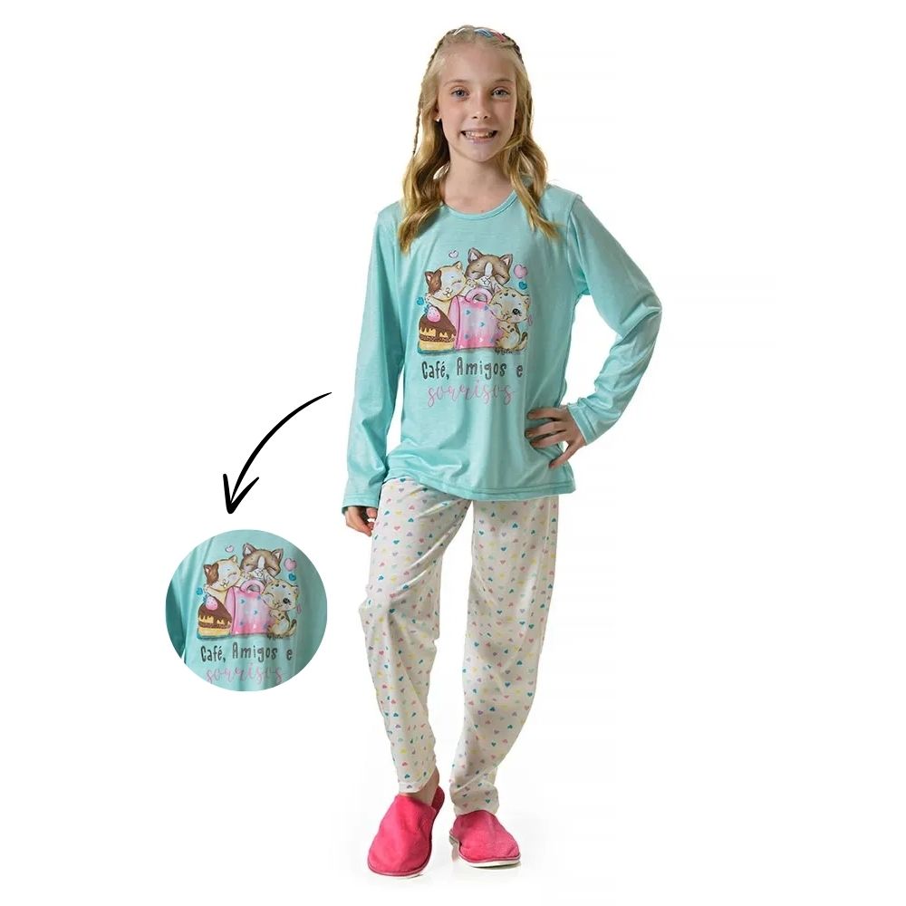 Pijama Menina Juvenil Longo Soft Estampa Gatinho - Intima Varejo